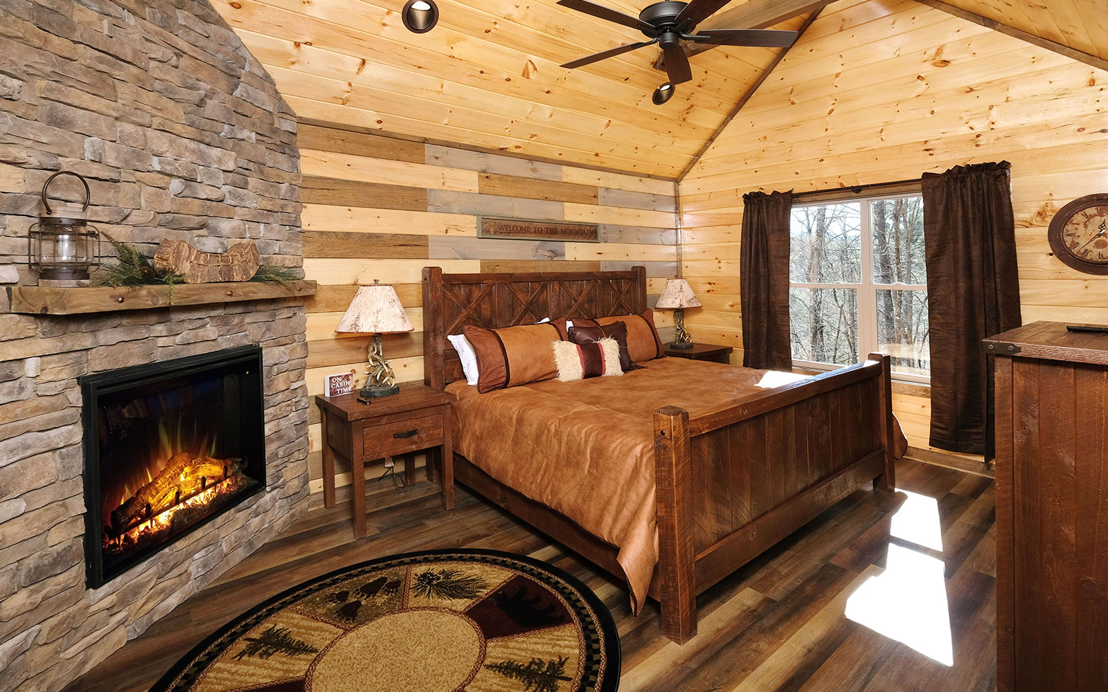 Log Cabin Master Bedrooms With Fireplaces